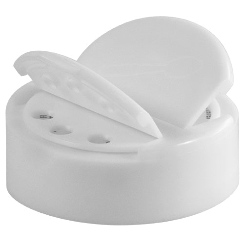 53-485 White, Dual-Flapper, Sift and Pour Spice Cap, (.200") Holes and